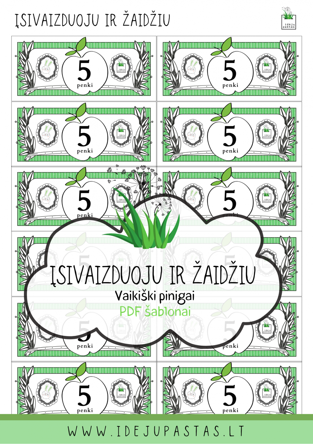 PDF ŠABLONAS SPAUSDINTI "Vaikiški pinigai" | Idėjų Paštas